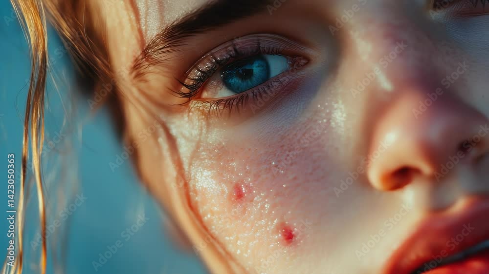 acne on woman face with rash skin, scar, and red skin syndrome allergic ...