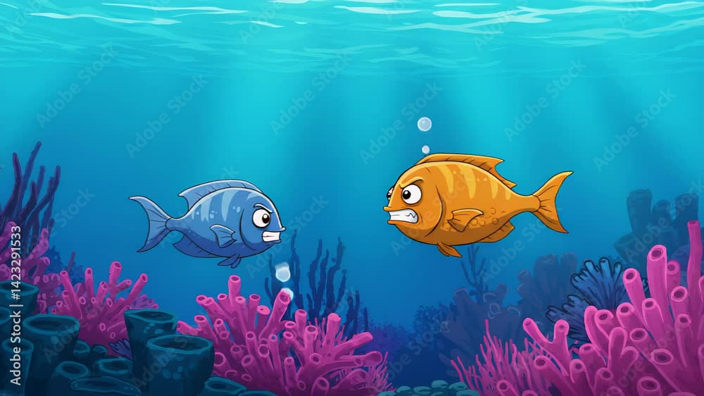 Cartoon Fish Facing Each Other Underwater with Coral Reefs Stock Video ...