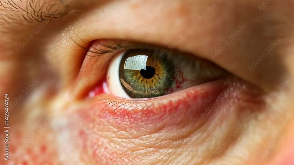 Red Human Eye with Conjunctivitis extreme close up. Closeup irritated ...