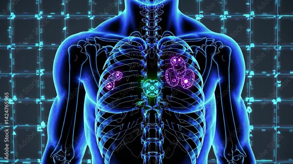 Medical animation showing lymph nodes spreading through a transparent ...