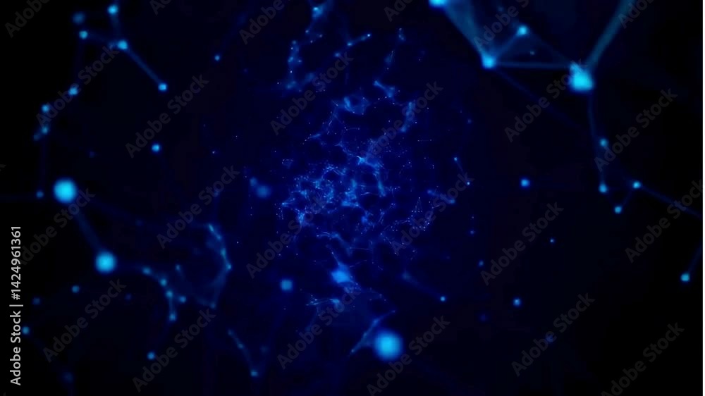 A mesmerizing 3D visualization of an AI neural network, with glowing nodes and pulsating ...