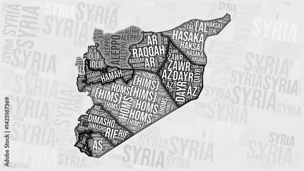 Syria Animation. Visual effect of Syria regions appearing in black and ...