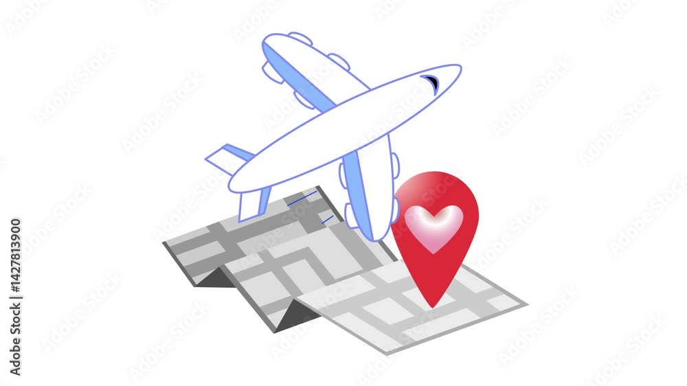 Stockvideon Love destination flight in cartoon animation. Map pin ...
