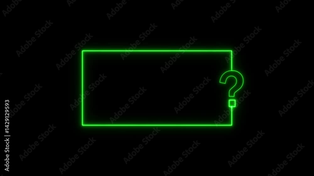 Neon quiz frame for decoration on the wall background. Question mark ...