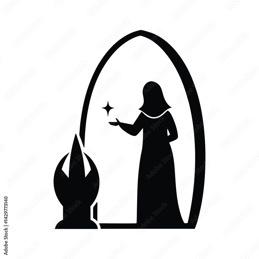 Poster Sorceress Summoning Spirits from Mirror Portal Silhouette – Wall ...