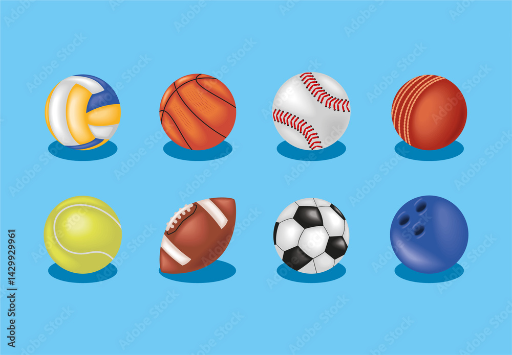 Yellow And Blue Sports Balls Elements Stickers Set Stock Template ...