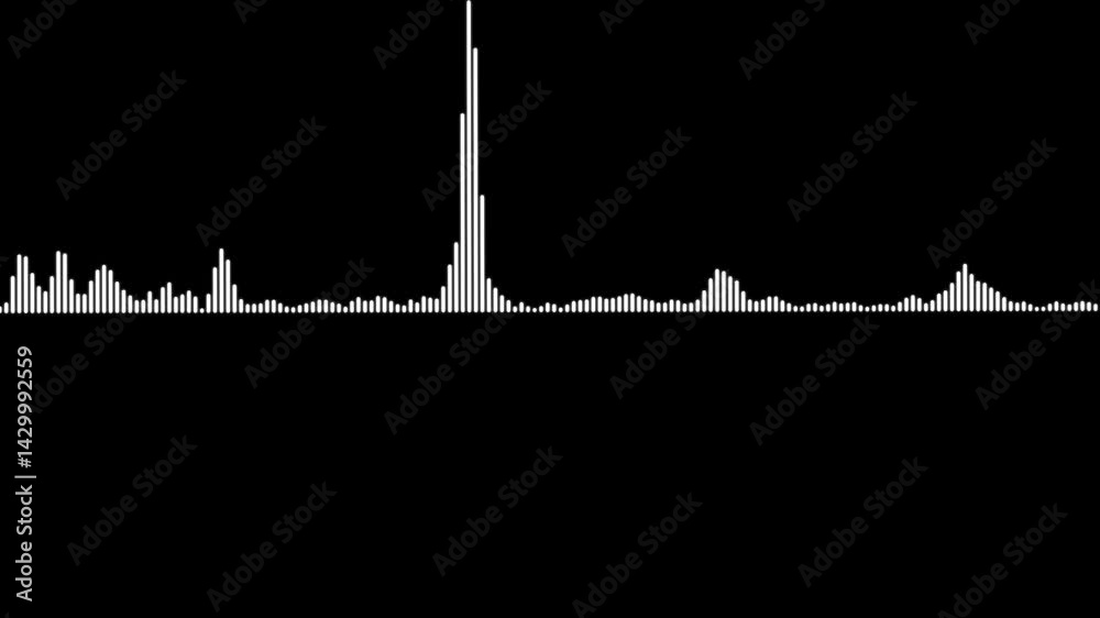 White audio waveform spectrum animation on a black background ...