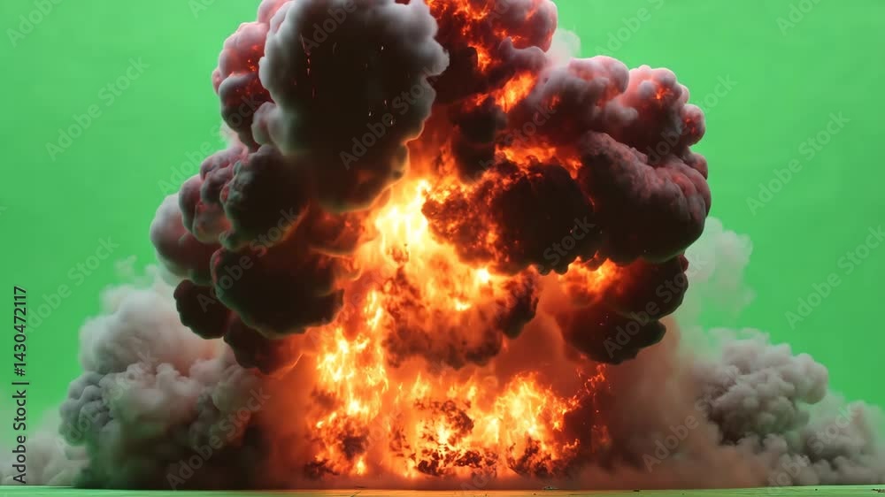 Realistic Exploding fire explosion with smoke and fog, dust ground on ...