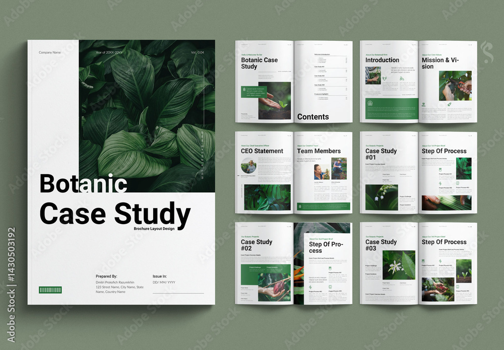 Botanic Case Study Brochure Layout Design Template Stock Template ...