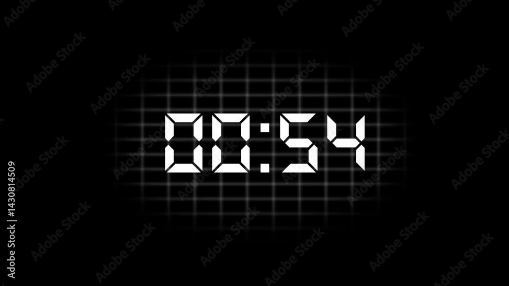 One Minute Digital Timer. 1 Minute Digital Negative Countdown animation ...