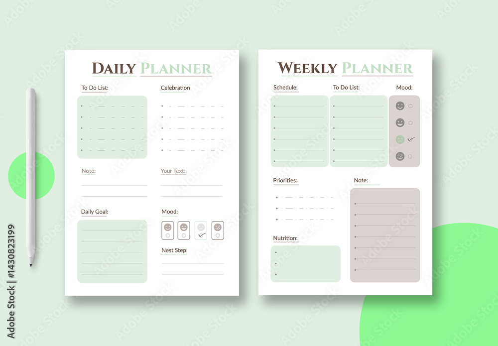 Daily And Weekly Planner Layout Stock Template | Adobe Stock