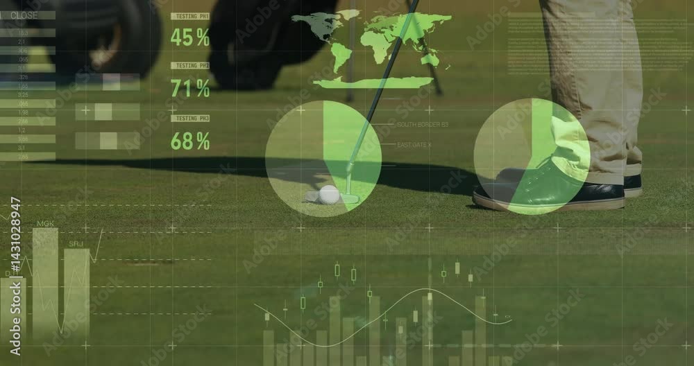 Golf performance data being visualized on putting green with pie charts ...