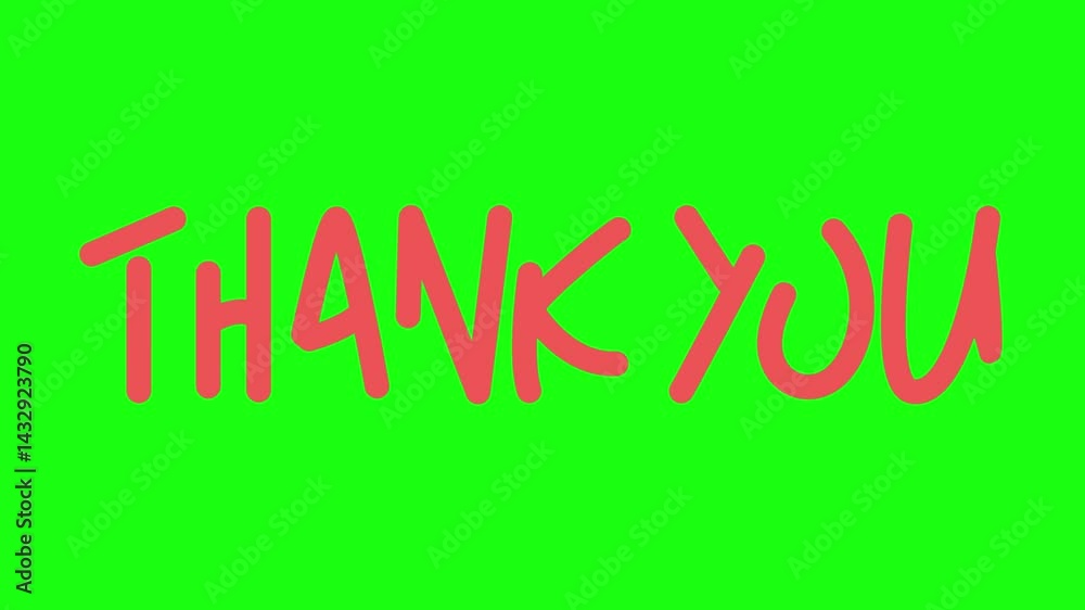 Green screen animation of the words "thank you" in pink appear on each ...