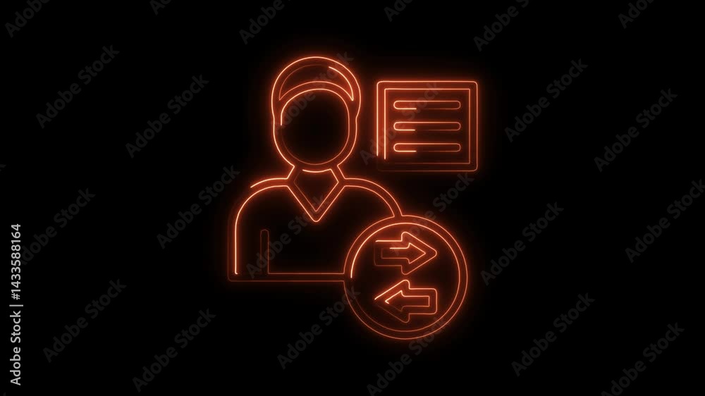 Employee transfer process in glowing neon style on dark background ...