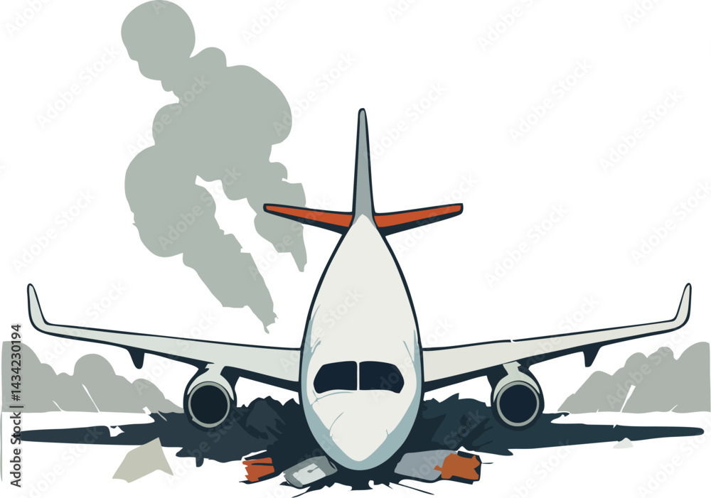 Poster Vector Illustration of Passenger Airplane Crash Landing with ...