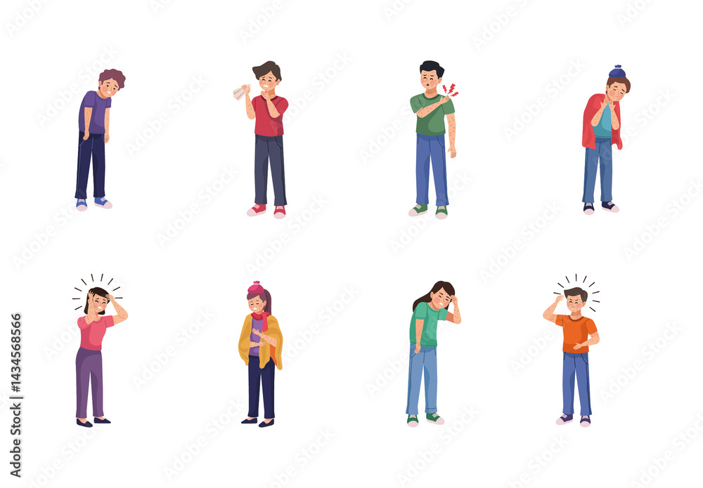 Colorful Sick People Medical Illustration Design Set Stock Template ...
