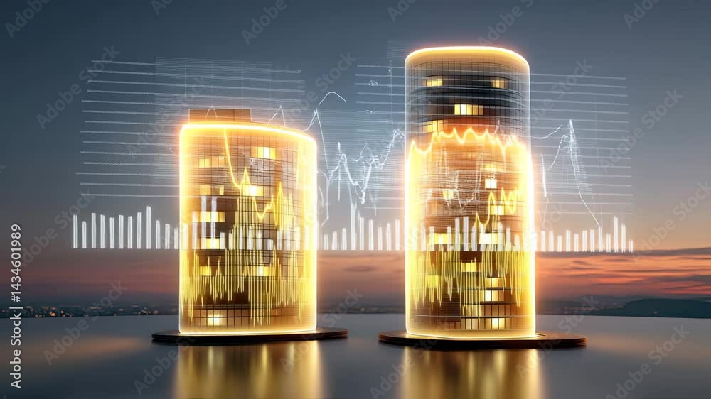 Mirrored urban scan, digital twins technology with spinning holographic ...