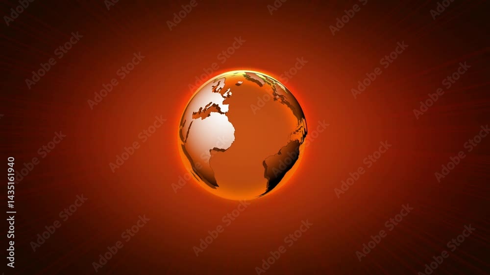 Rotating World Orange on dark Black Background. Digital planet earth ...
