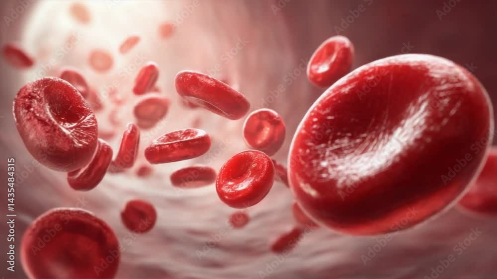 Detailed 3d image of red blood cells flowing in a human vessel ...