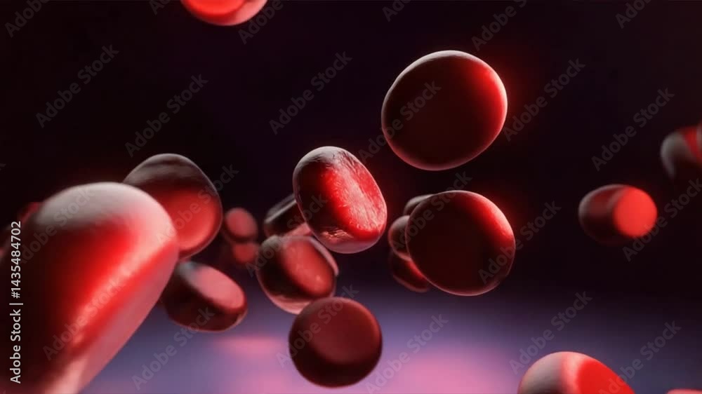 3d red blood cells floating in air, showing motion and energy as they ...