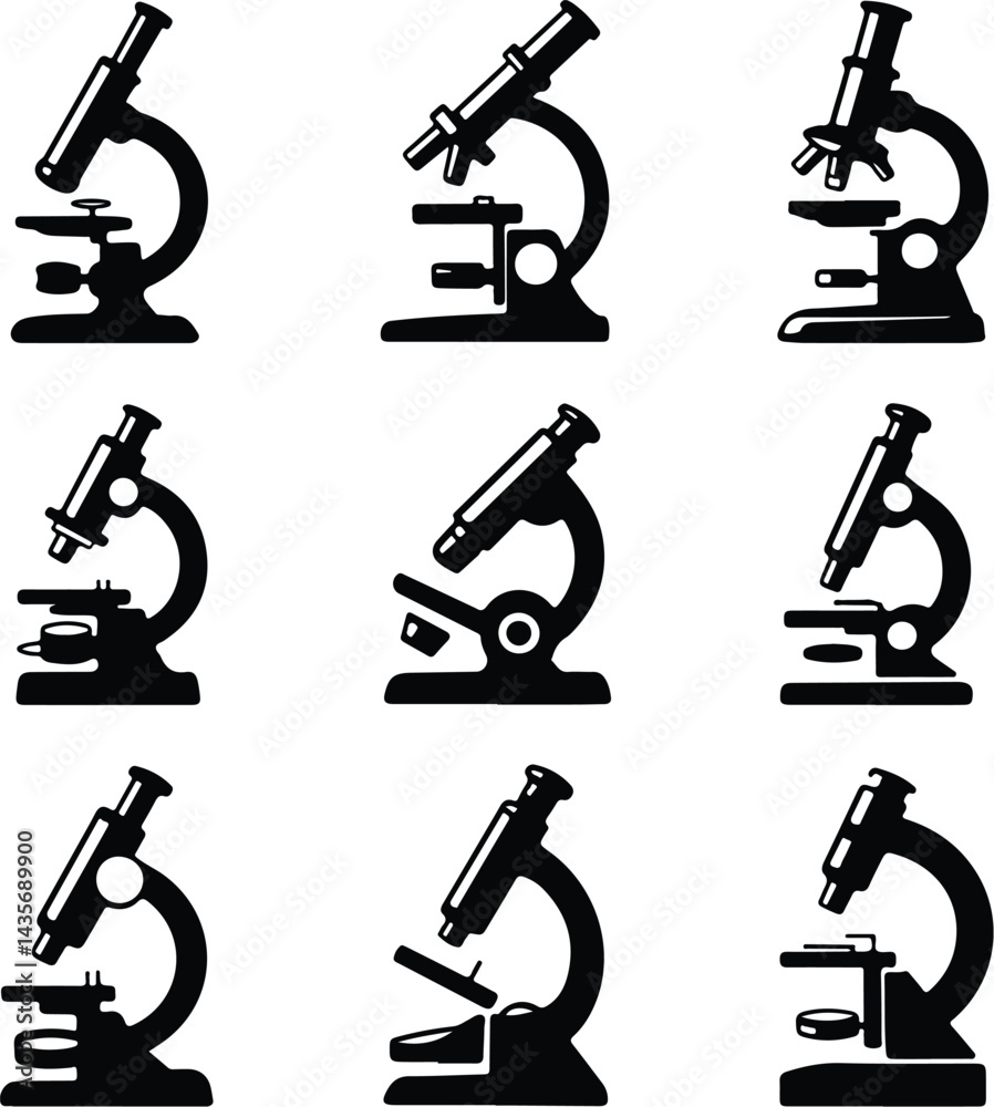 Poster Microscope Silhouette Set | Science Lab Vector Collection ...
