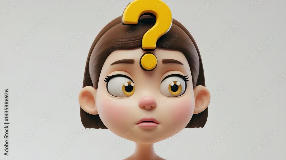 Adorable confused female face with question mark emoji isolated on ...
