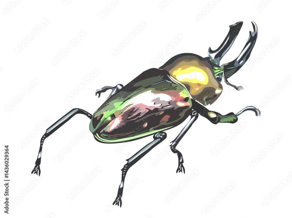 Poster A bug with a green and yellow body is shown on a white ...
