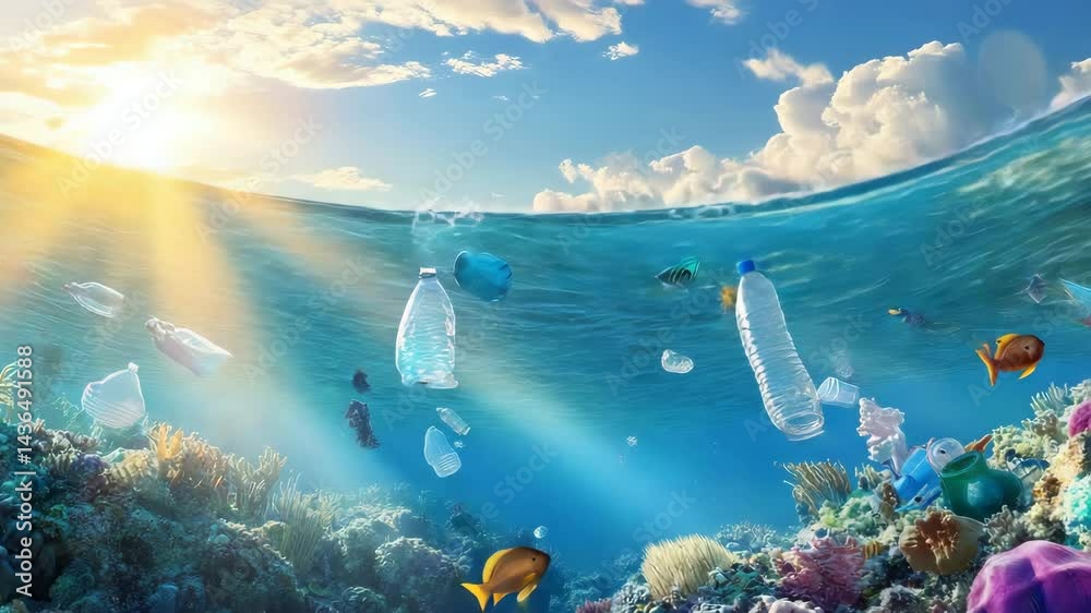 Underwater ocean pollution video with drifting plastic bottles ...