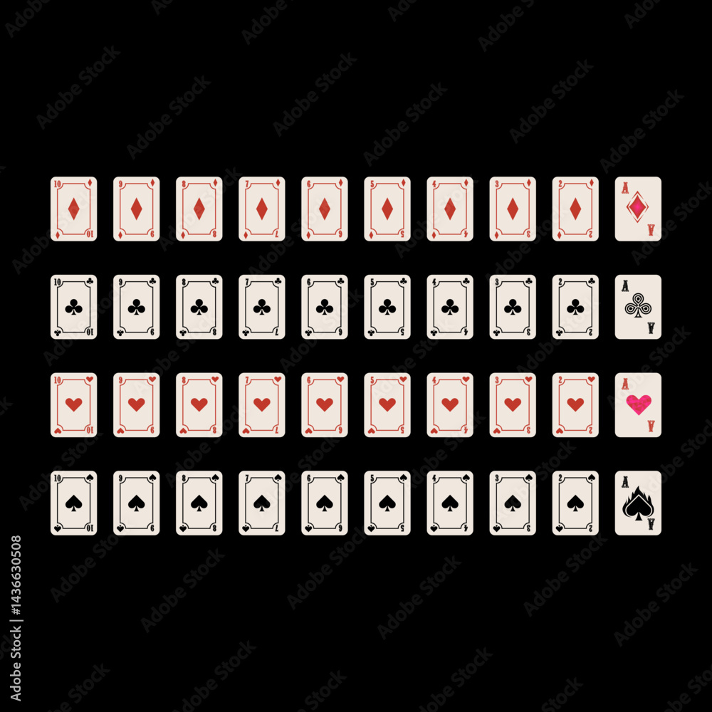 Poster Organized Playing Cards: Suits and Ranks Vector Illustration ...