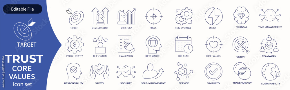 Poster Trust line editable icon set – Wall Art | UkPosters