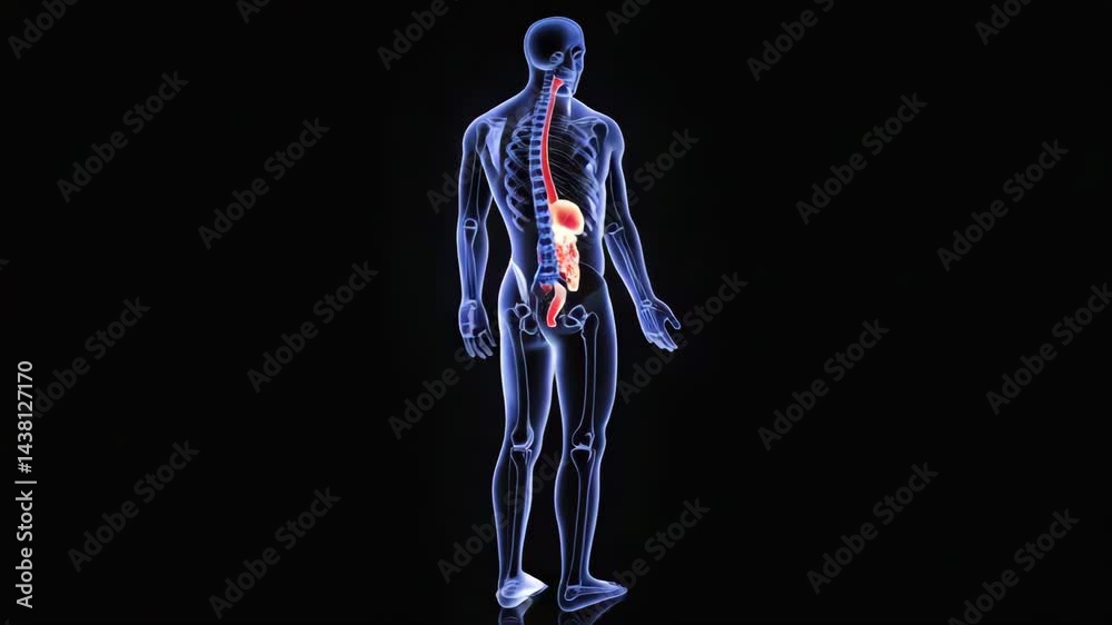 Human Anatomy: Posterior View, Spinal Cord & Digestive System Overlay ...