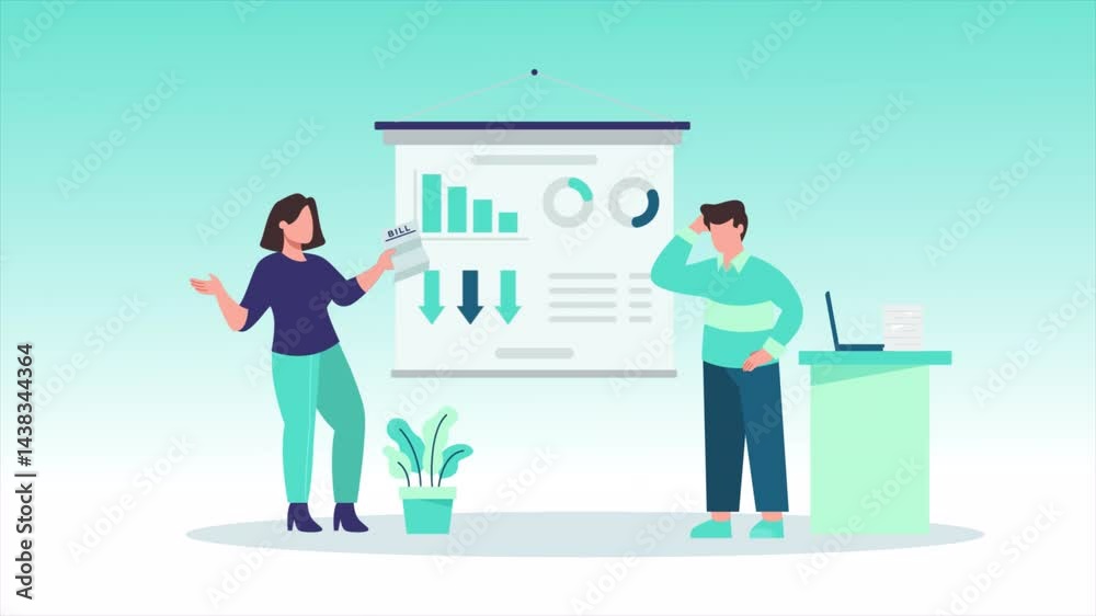 business people in a meeting, 2d animated businessman female & male ...