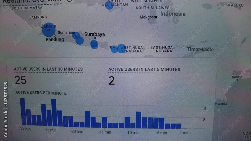 Animated map showing active users in Indonesia. Data visualization with ...