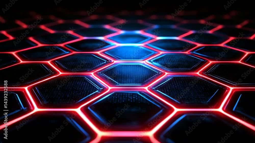 Abstract Hexagon Network: Futuristic Red and Blue Neon Grid Stock Video ...