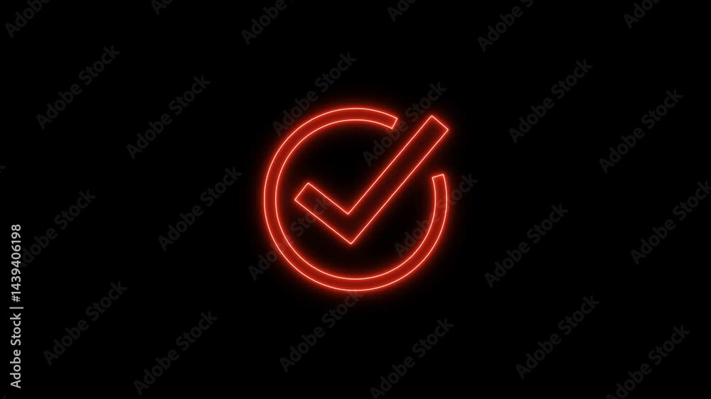Glowing neon tick mark icon neon sign. Check mark icon animation ...