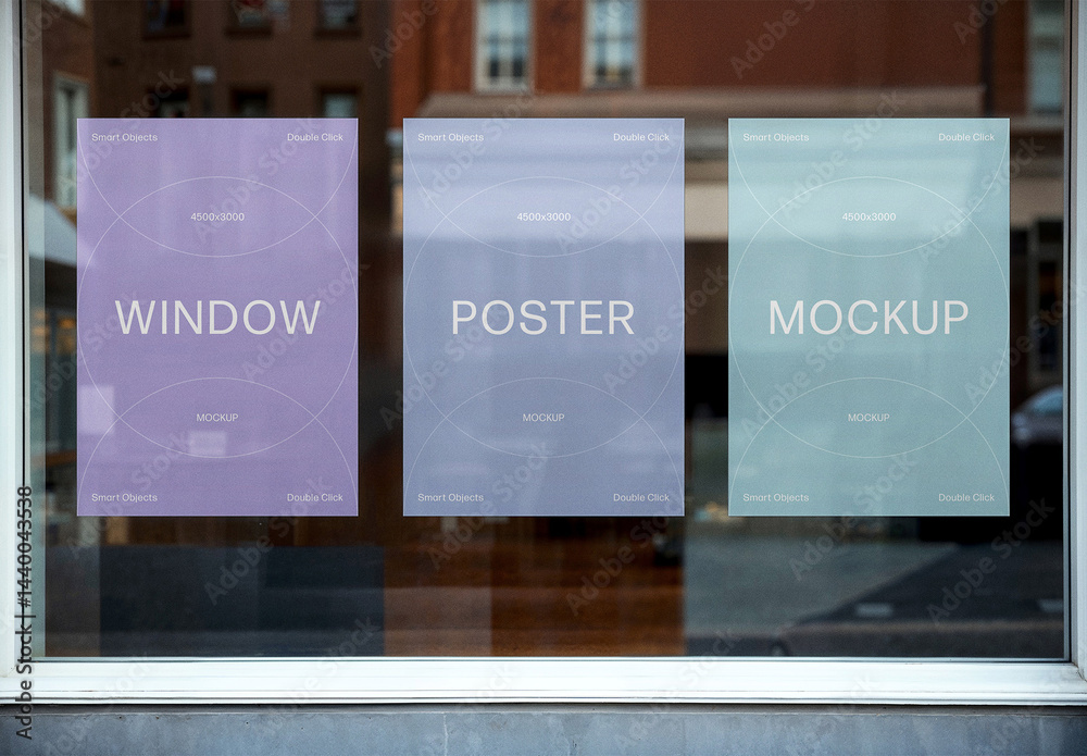 3 A4 Window Posters Mockup Stock Template | Adobe Stock