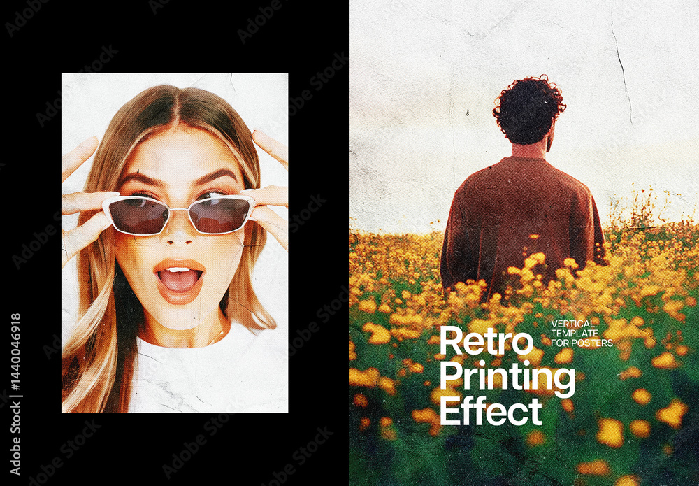 Retro Print Poster Photo Effect Mockup Stock Template | Adobe Stock