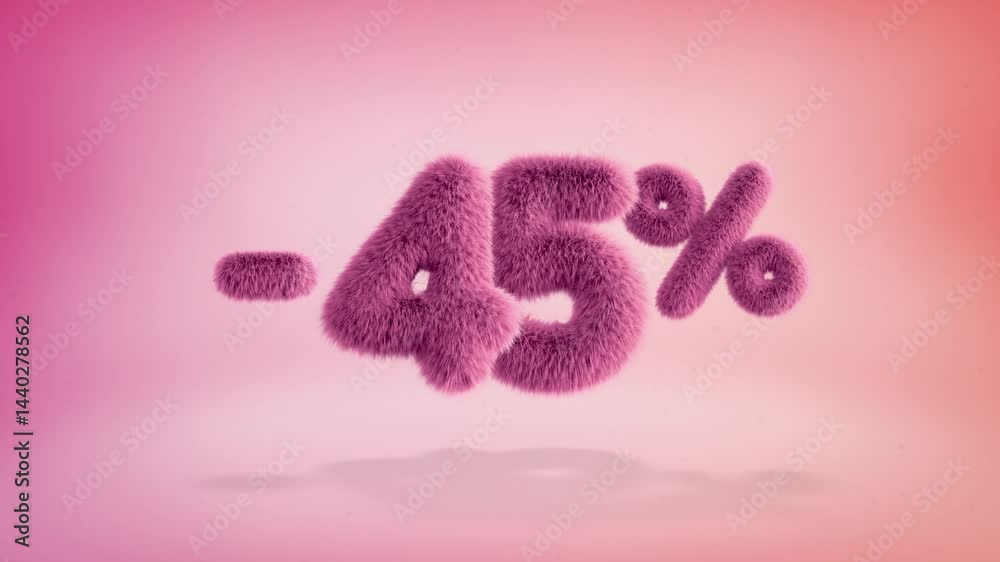 45% pink fluffy numbers and symbols on a simple gradient background ...