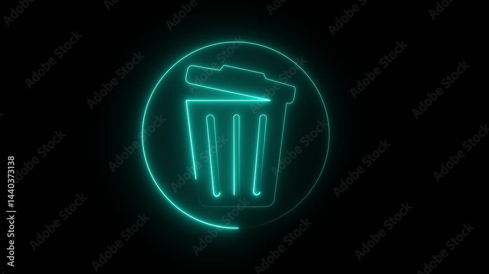 Neon glowing delete button icon on black background. Garbage bin sign ...