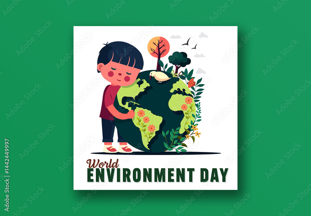 World Environment Day Editable Social Media Post with Illustration of ...