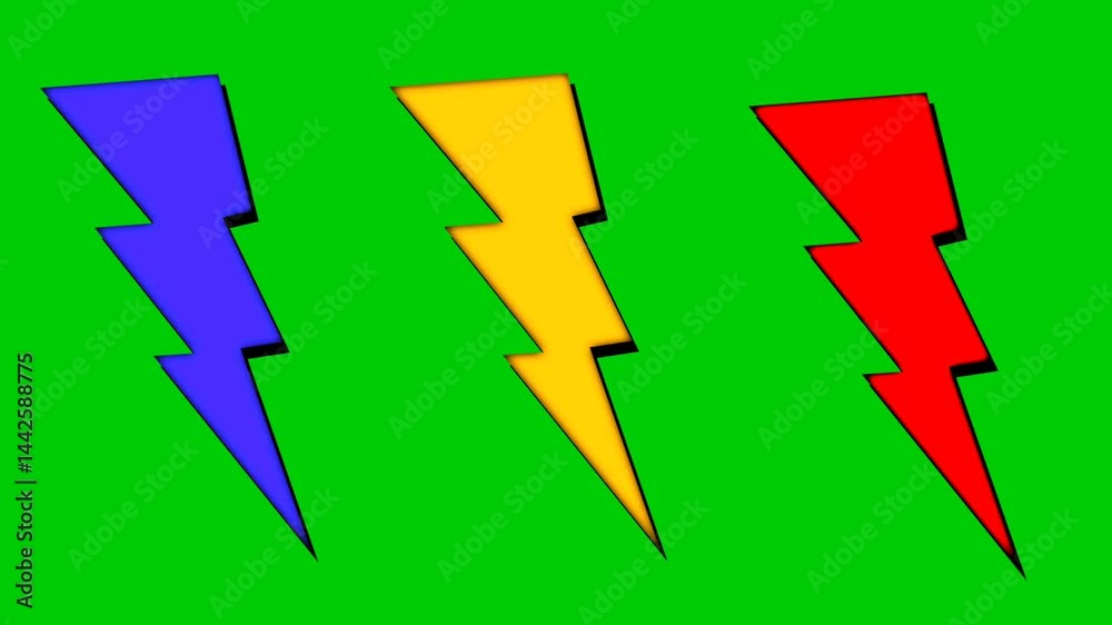 Green screen animation thunder effect with 3 colours, green screen ...