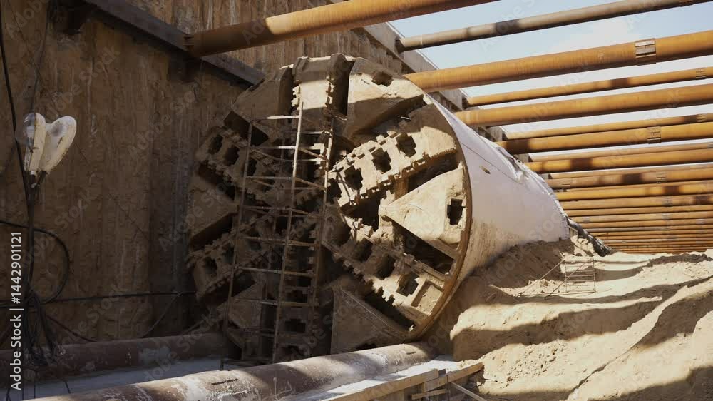 Tunnel boring machine works on underground construction project. Tunnel ...