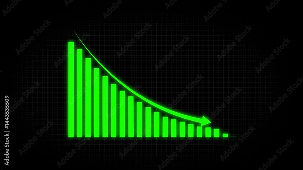 Motion animated footage. Statistics bars columns growth, arrow down ...