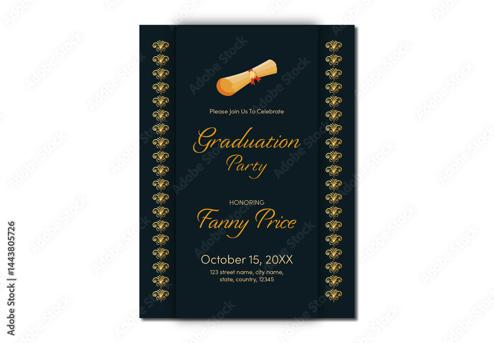 Black And Gold Elegant Graduation Invitation Layout Stock Template ...