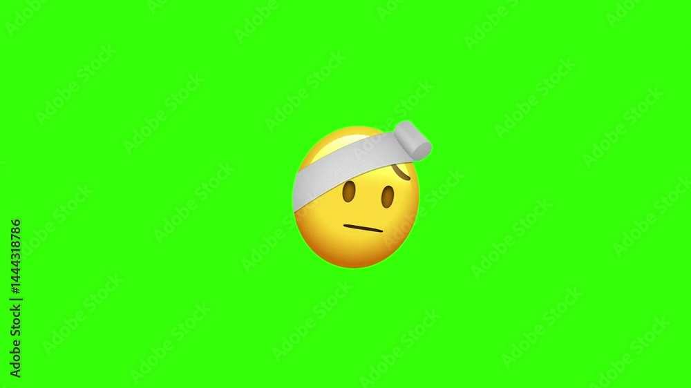 Face with Head Bandage Emoji Animated on a green screen Background. 4K ...