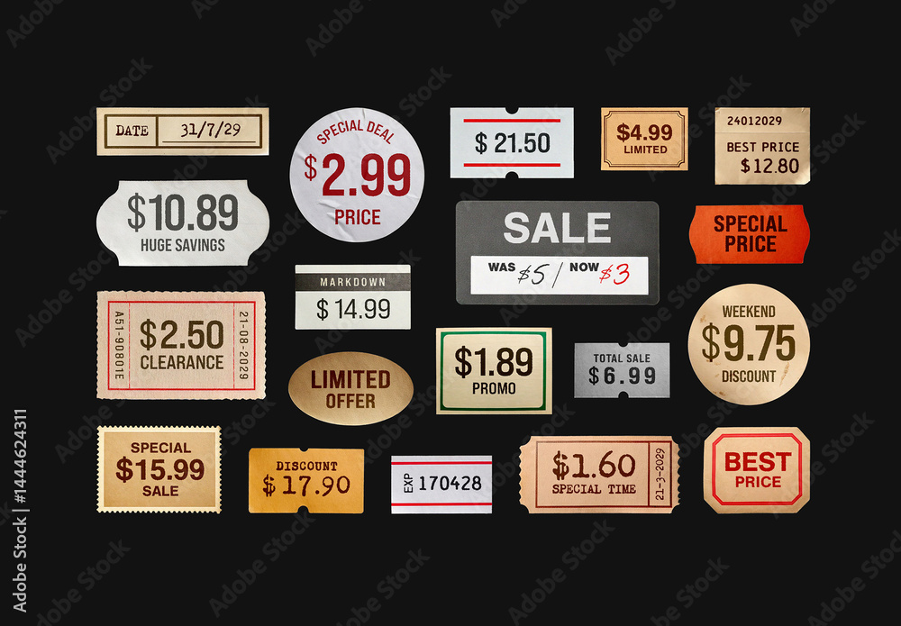 Vintage Price Stickers Retro Labels Old Pricing Tags Stock Template ...