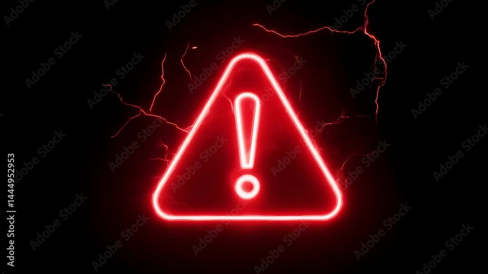 Video of glowing red warning sign with exclamation mark and electric ...