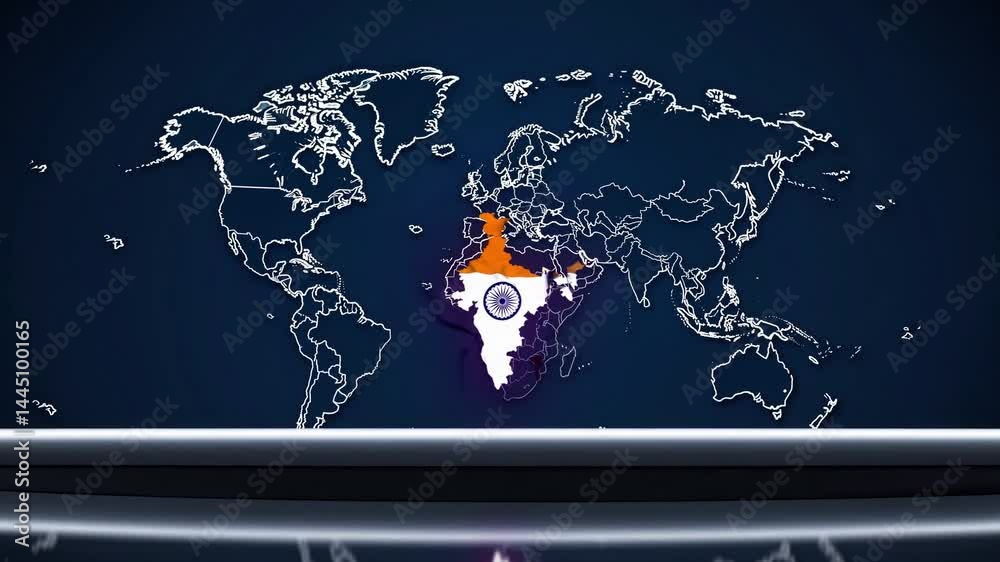 India map animated on the world map with the flag color Stock-video ...