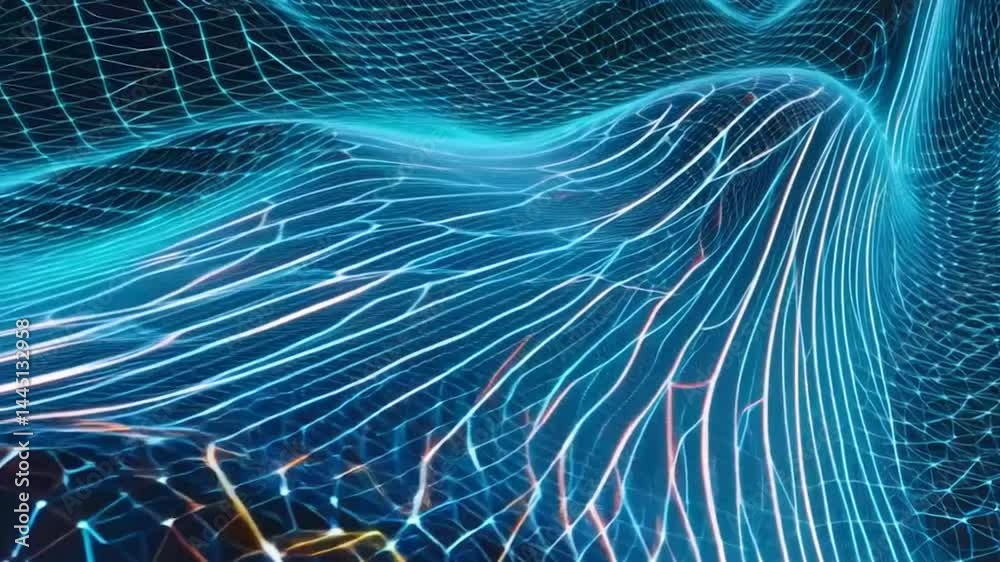 "3D 4K Data Matrix Simulation - Futuristic Digital Line Grid HUD ...