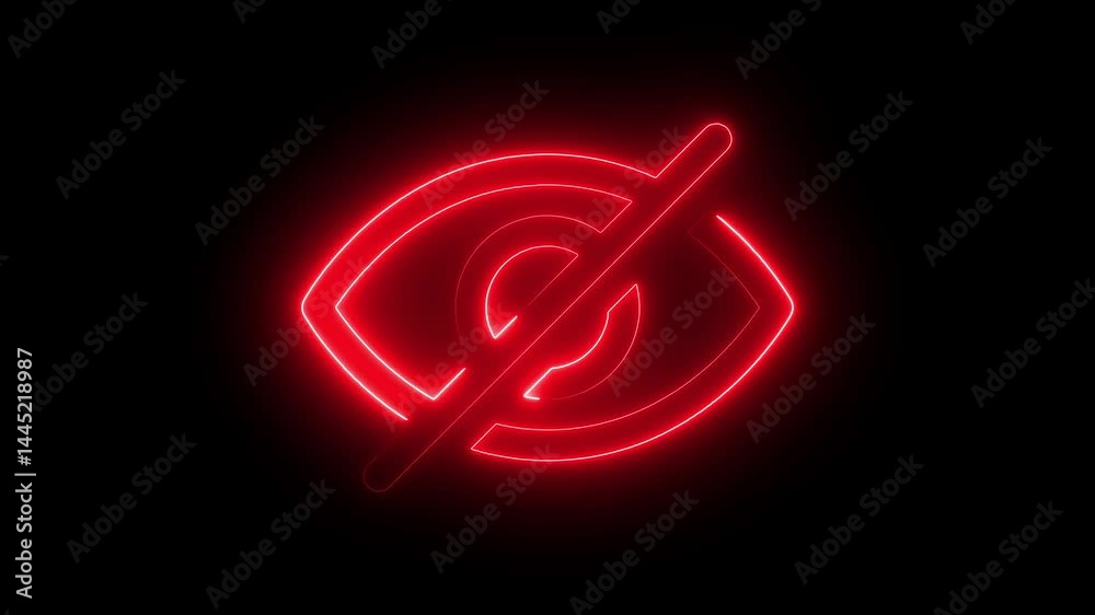 Glowing neon Hide eye symbol, sensitive content icon. warning sign to ...